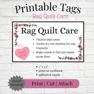 Printable Tag/care Card for Rag Quilt | Instant Download | Print, Cut ...
