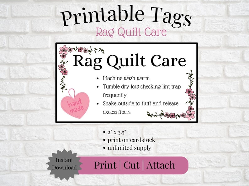 Printable Tag/care Card for Rag Quilt | Instant Download | Print, Cut ...