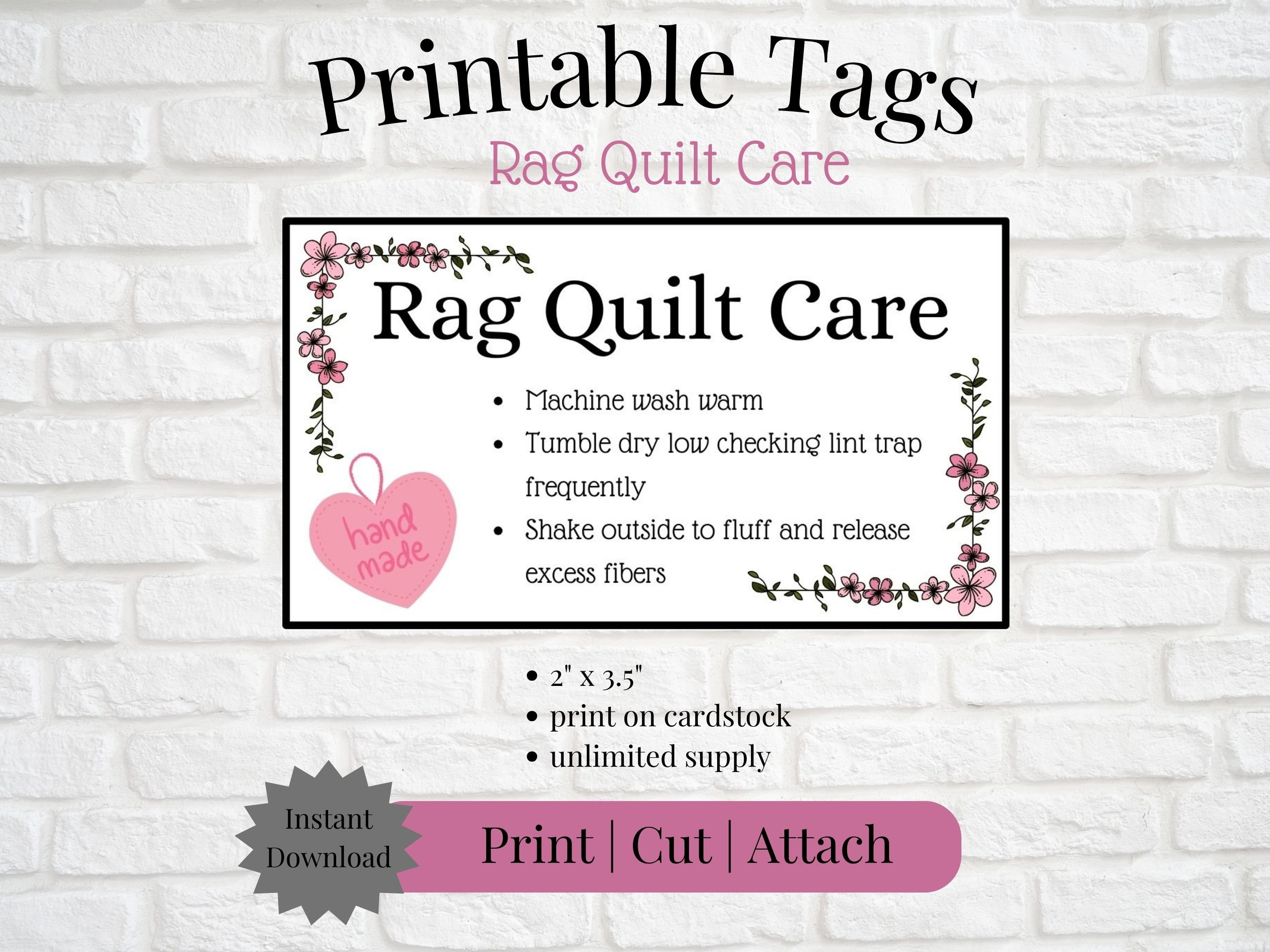 Printable Tag/care Card for Rag Quilt | Instant Download | Print, Cut ...