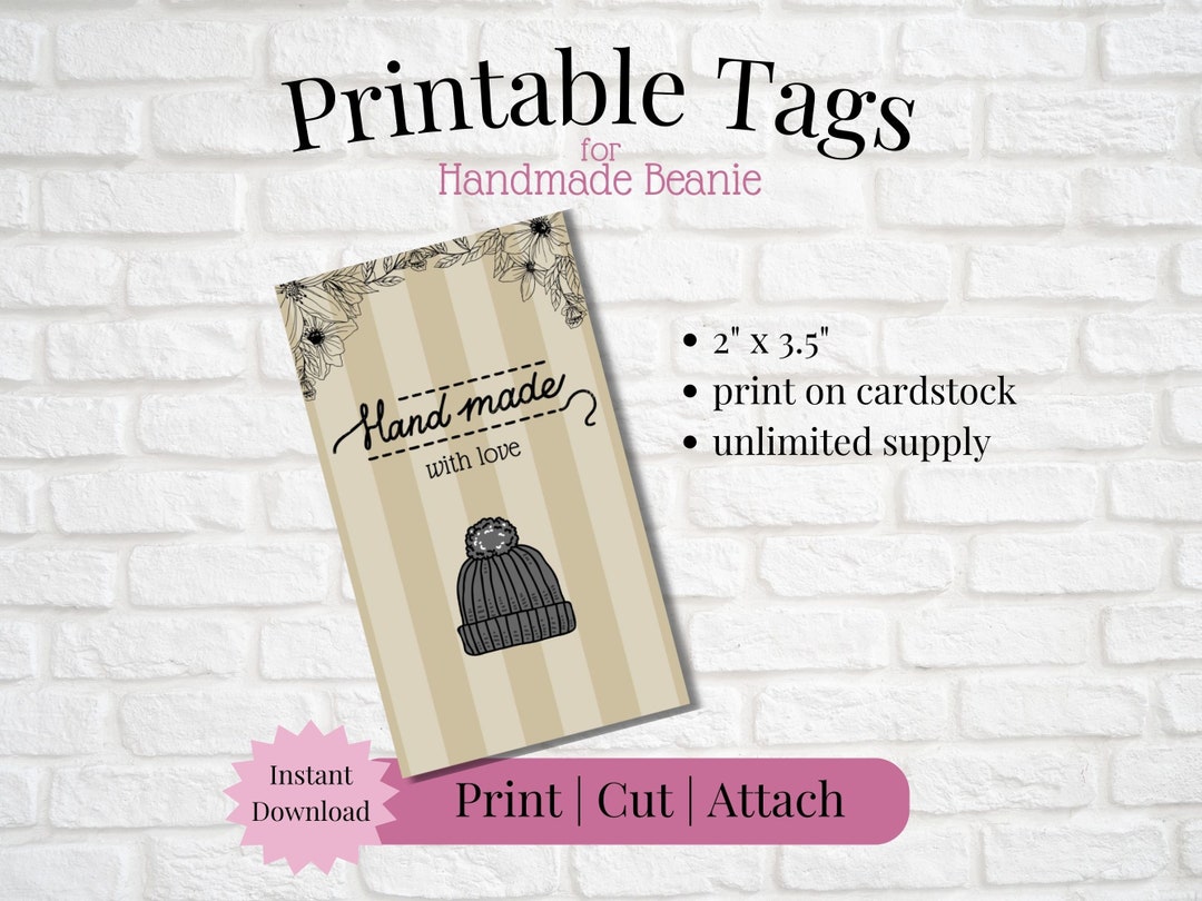 Printable Tag/card for Handmade Beanie | Instant Download | Print, Cut ...