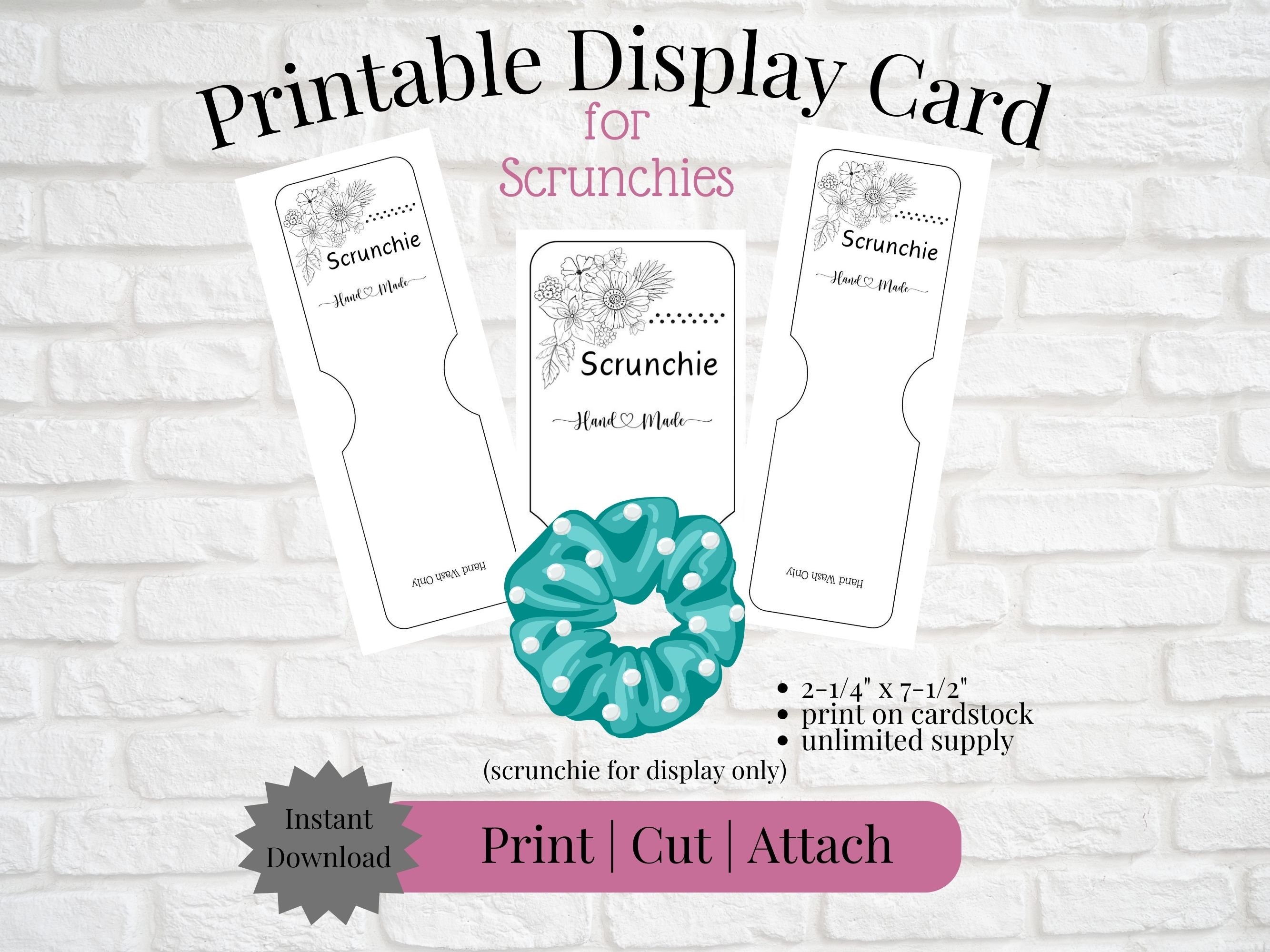 Printable Card for Scrunchies | Instant Download | Print, Cut & Attach ...