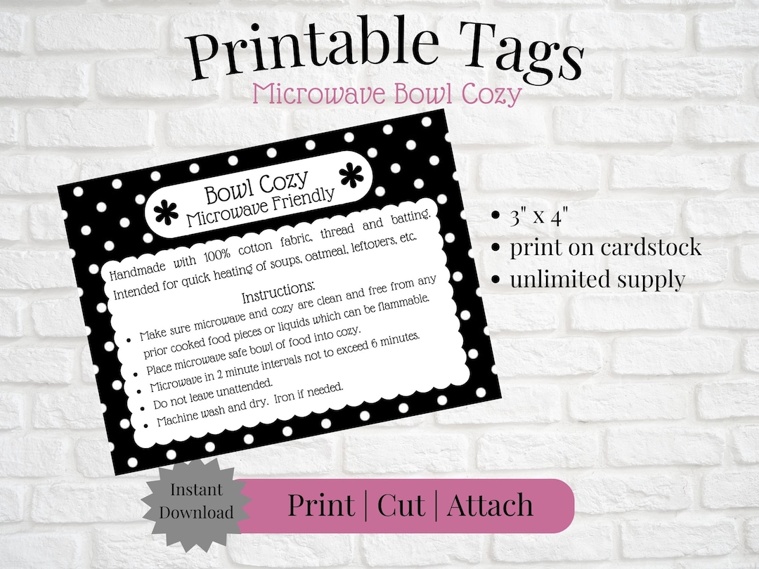 Printable Tag/care Card for Microwave Bowl Cozy 3" X 4" | Instant ...