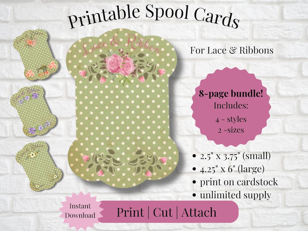 Printable Spool Card for Lace and Ribbon Junk Journal Instant Download ...