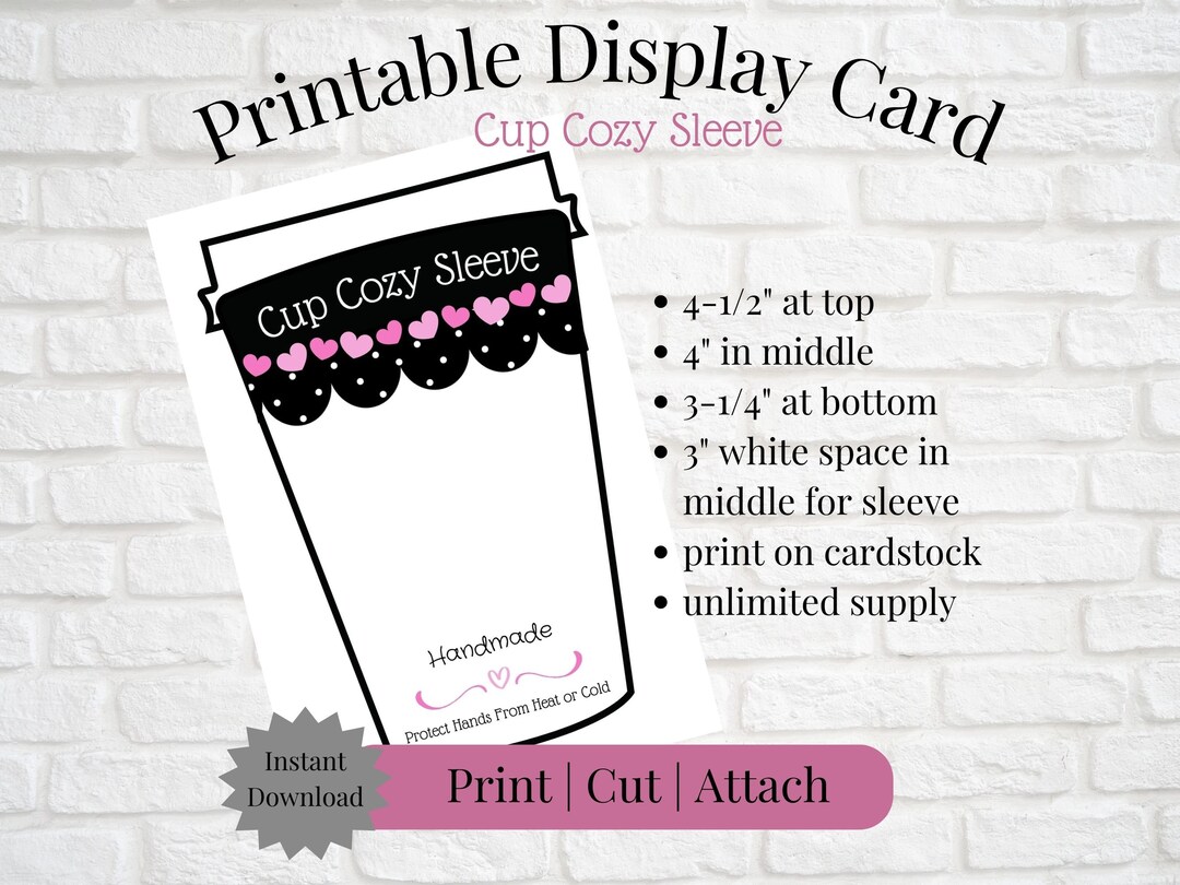 Printable Display Card for Cup Sleeve Cozy | Cup Shaped | Instant ...