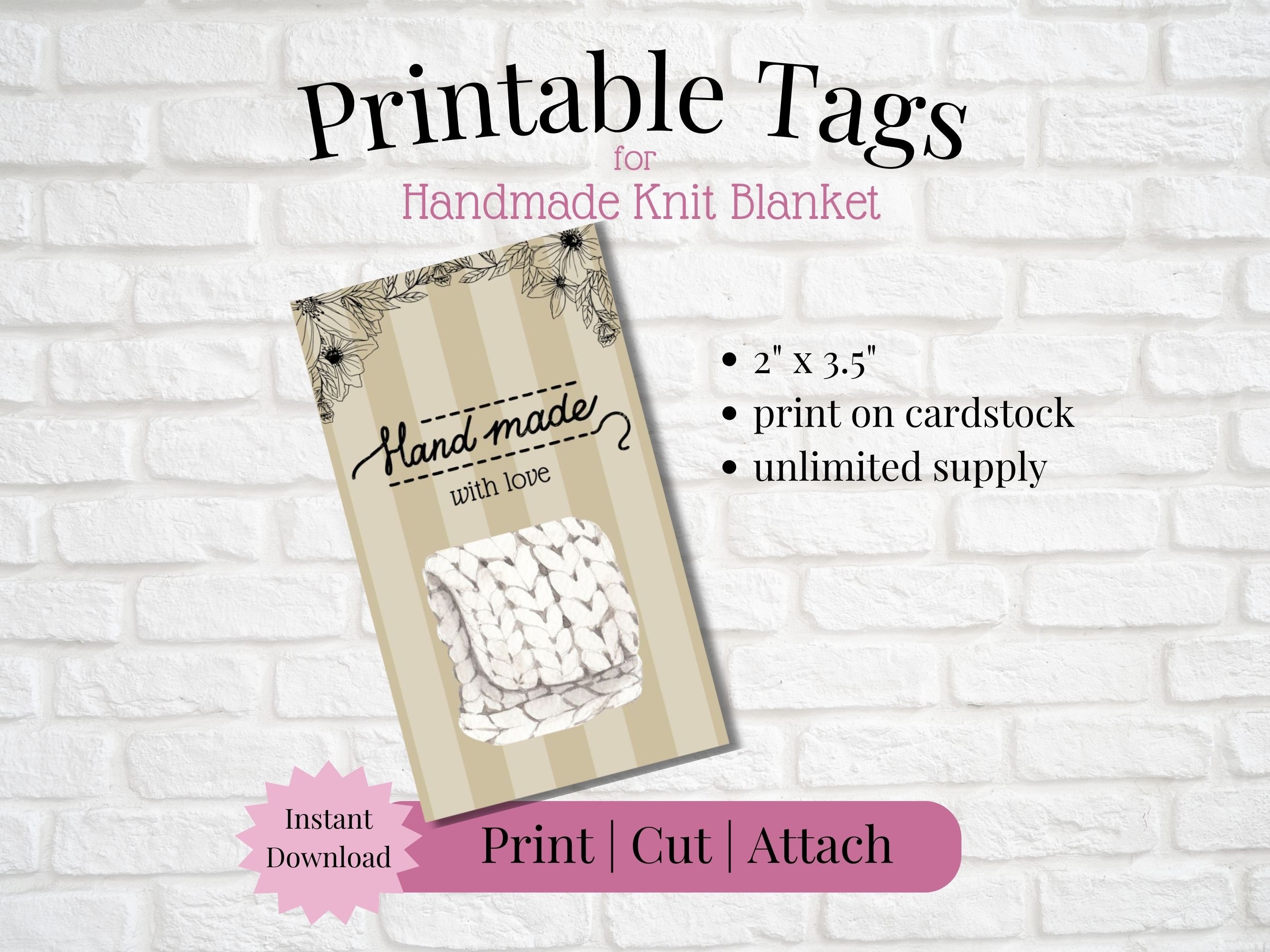 Printable Tag/card for Handmade Knit Blanket | Instant Download | Print ...