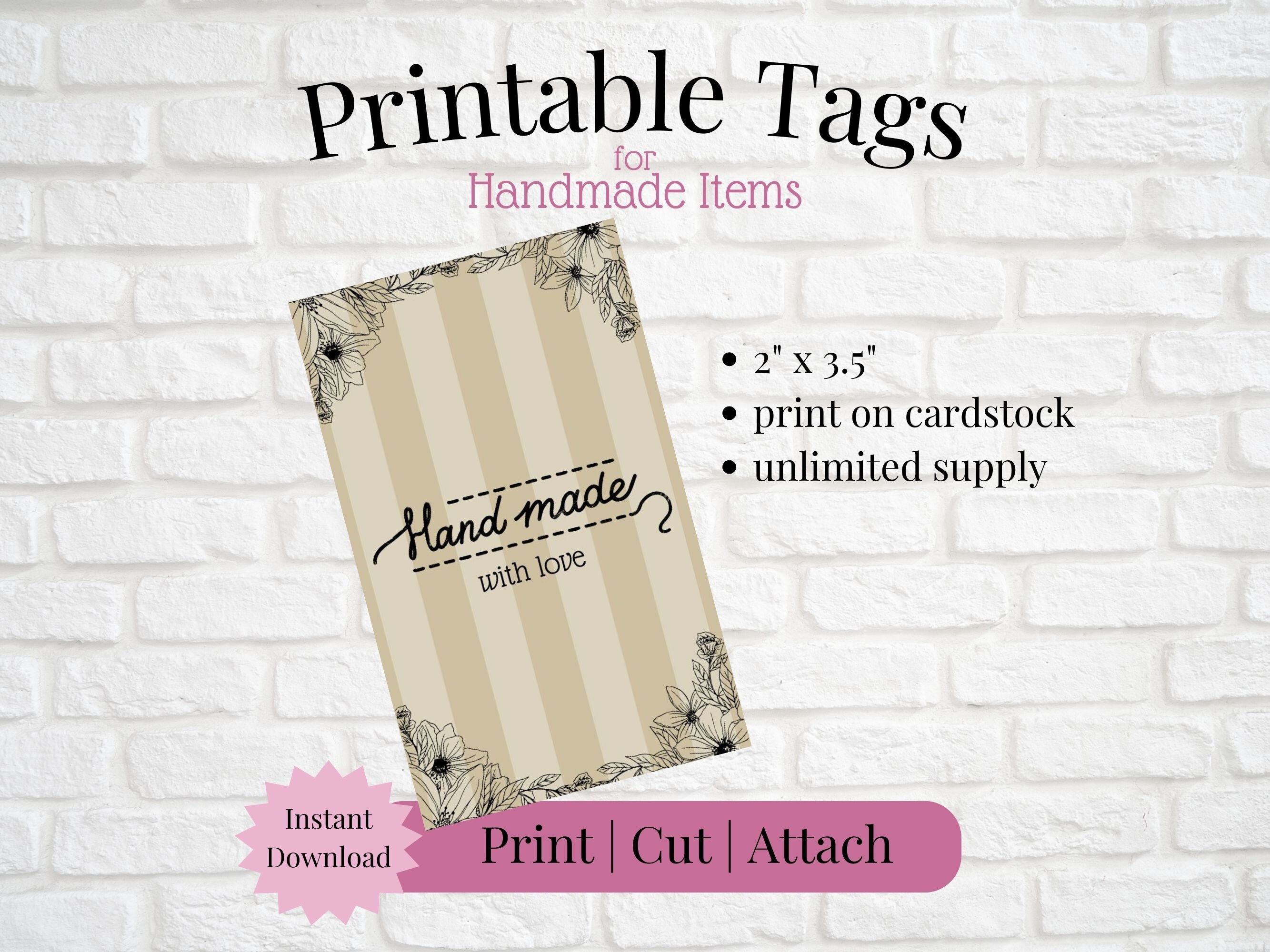 Printable Tag/card |handmade With Love | Instant Download | Print, Cut ...