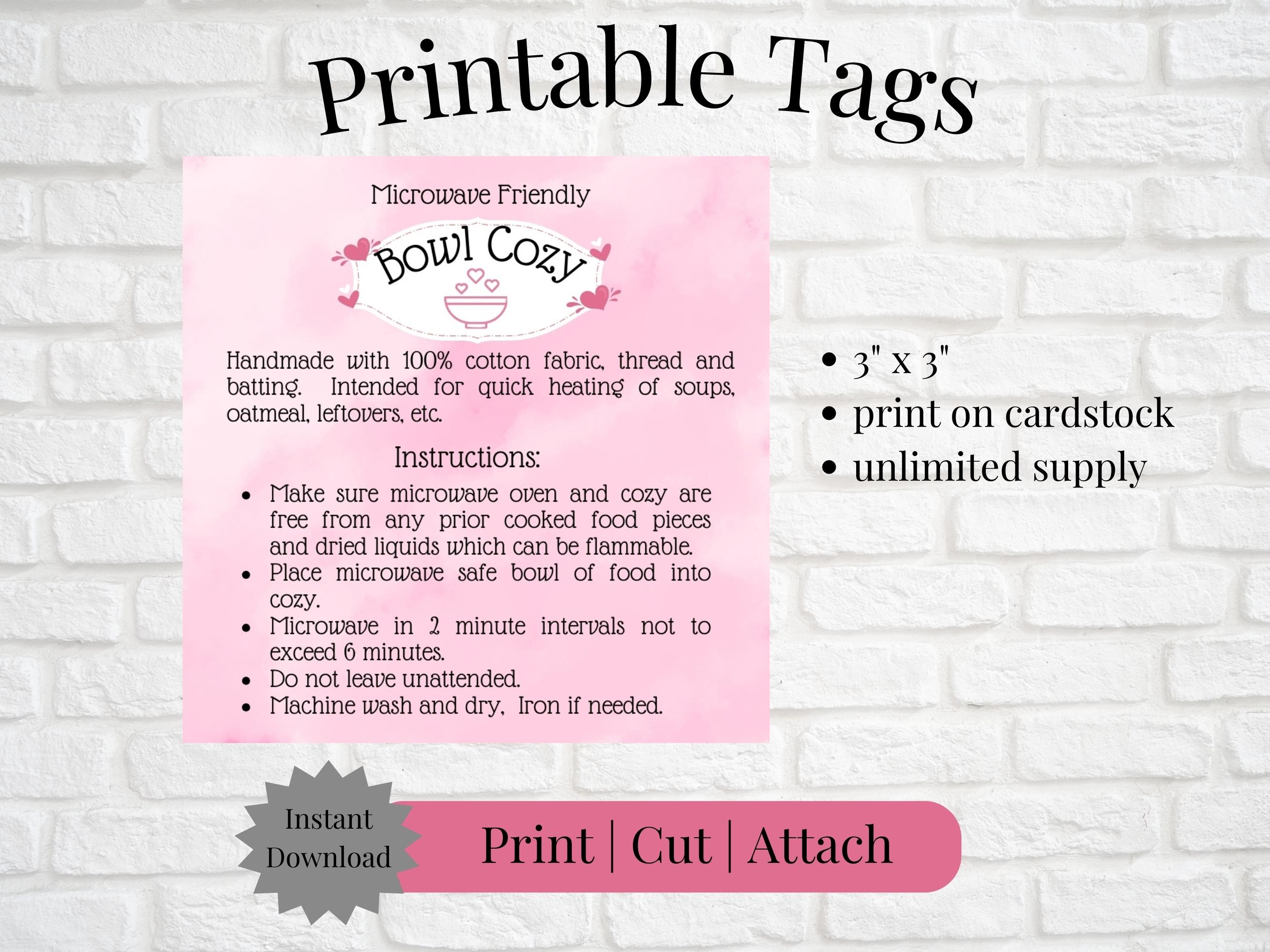 Printable Tag/care Card for Microwave Bowl Cozy Valentine 3" X 3 ...
