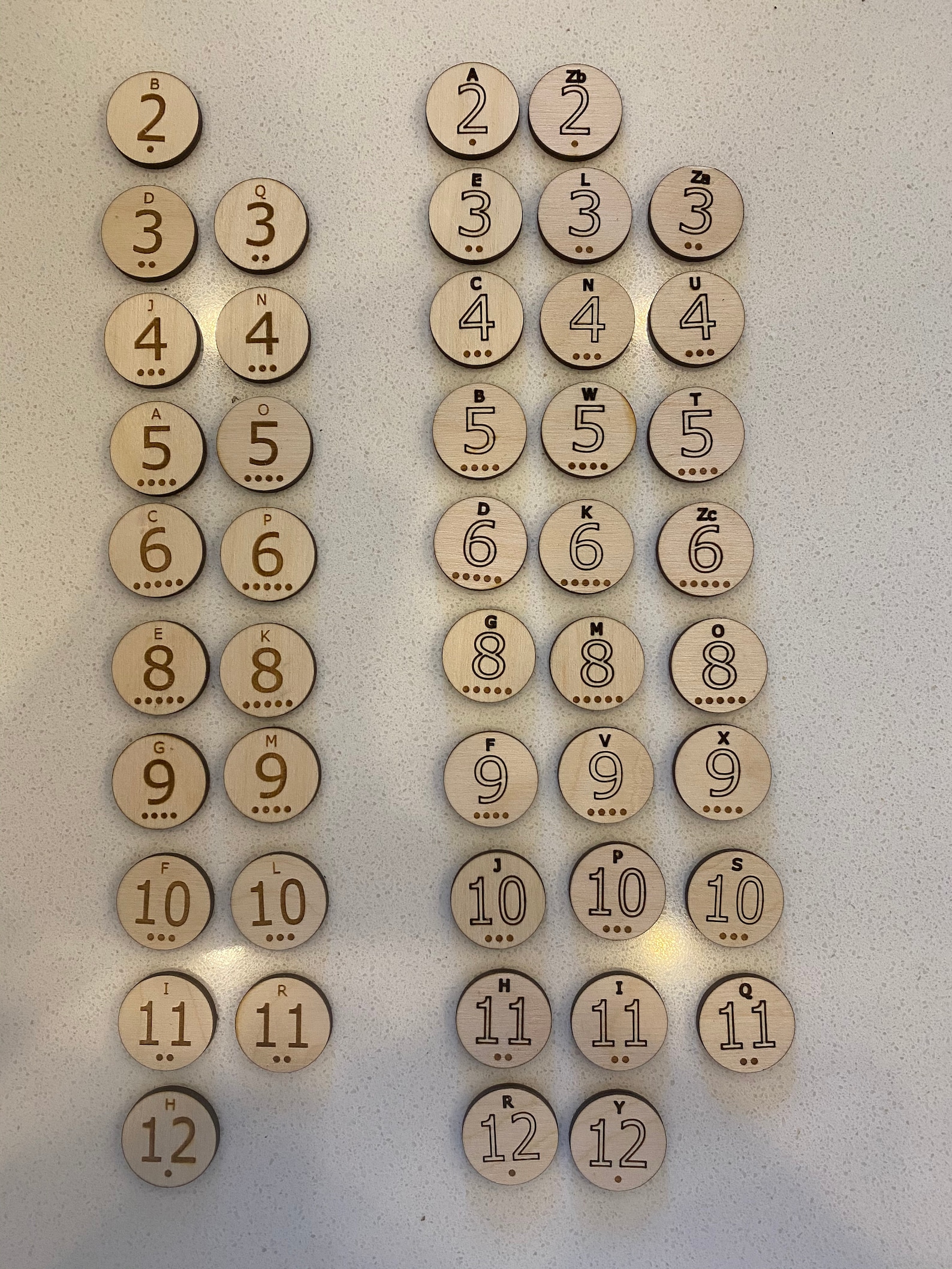 Settlers Number Tokens Wood Repacement W/alphabet and Roll - Etsy