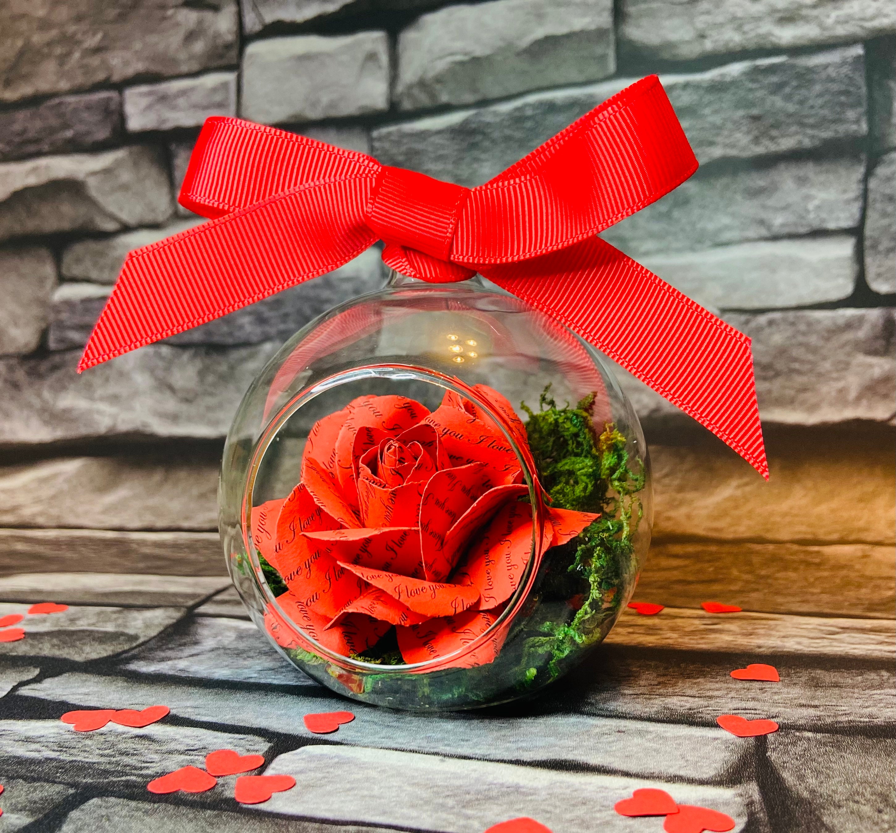 Personalised Red Paper Rose in Glass Globe Valentines Day | Etsy