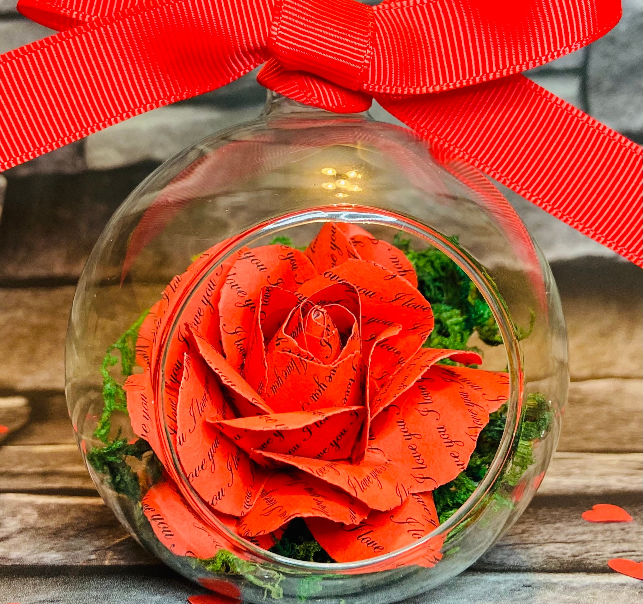 Personalised Red Paper Rose in Glass Globe Valentines Day | Etsy