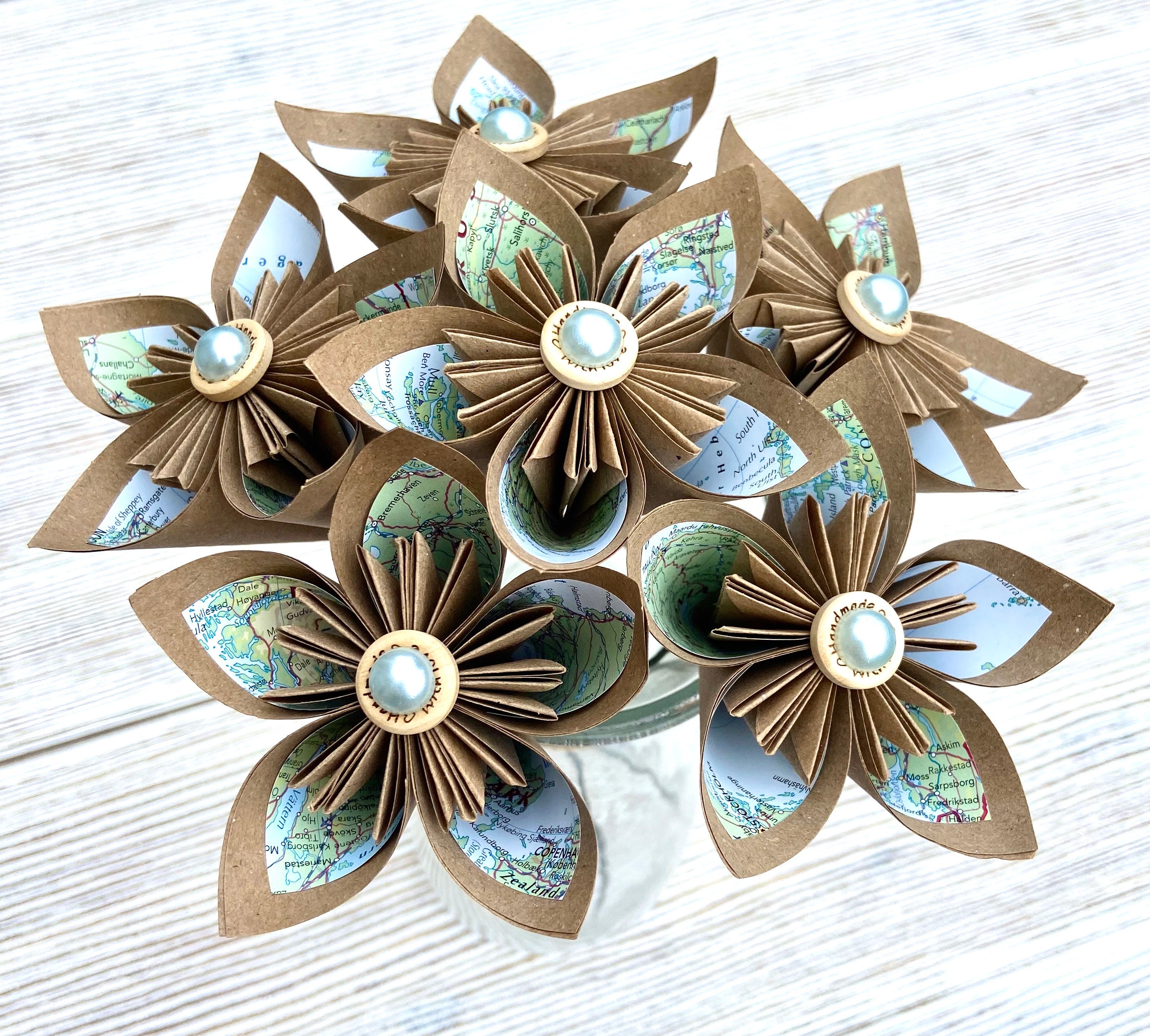 Map Paper Flowers Flower Bouquet Paper Anniversary First | Etsy UK