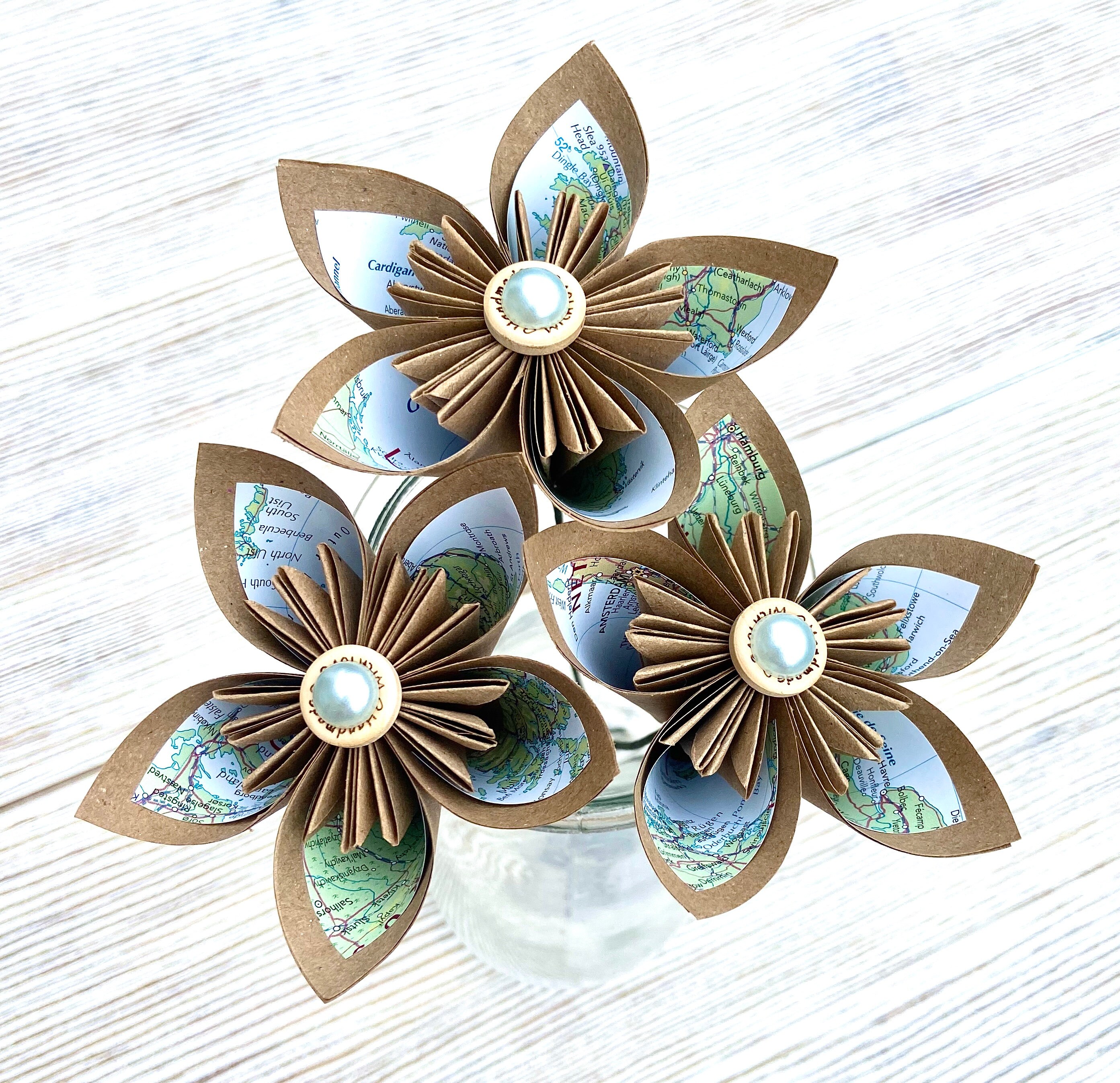 Map Paper Flowers Flower Bouquet Paper Anniversary First | Etsy UK