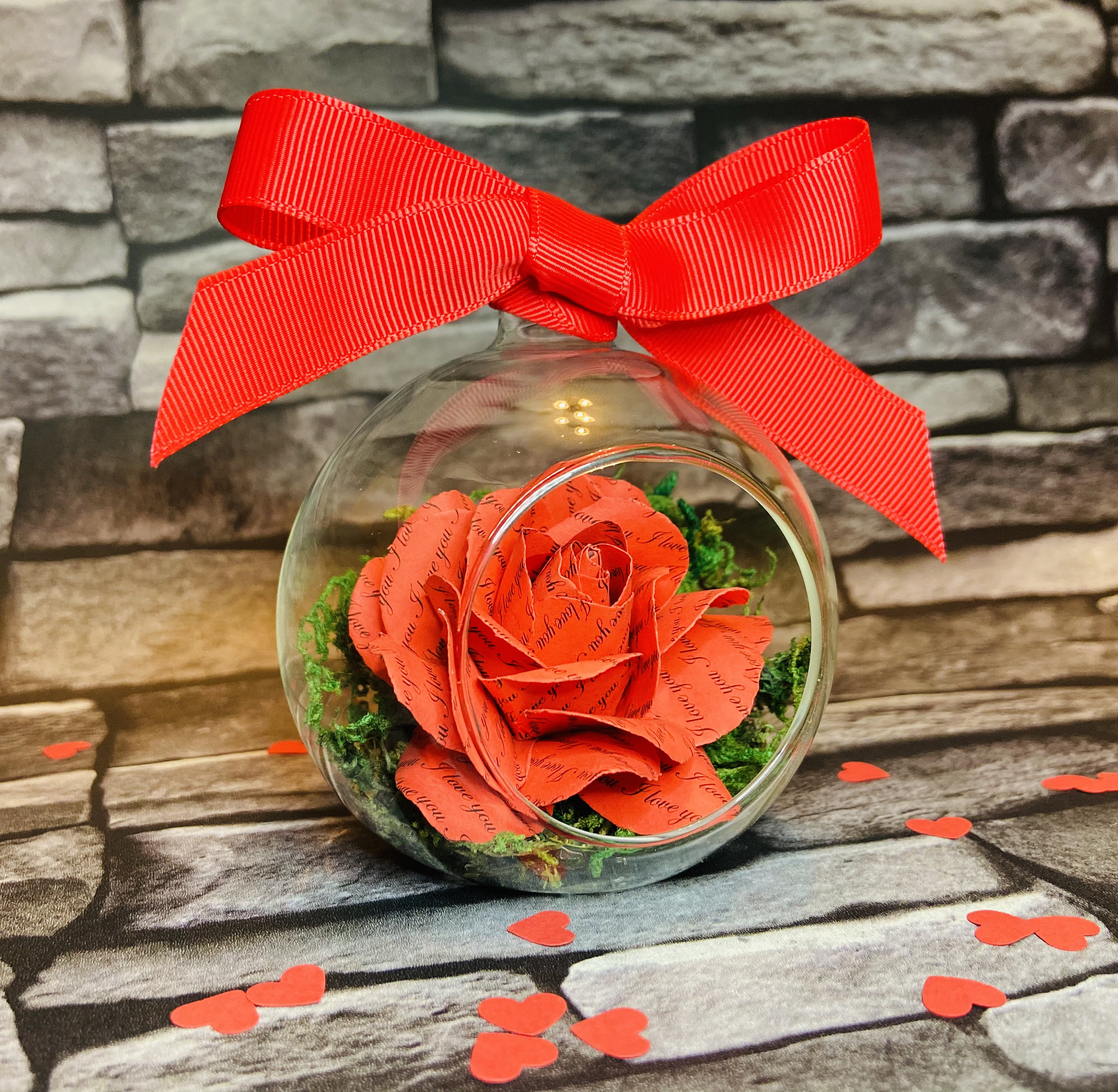 Personalised Red Paper Rose in Glass Globe Valentines Day | Etsy