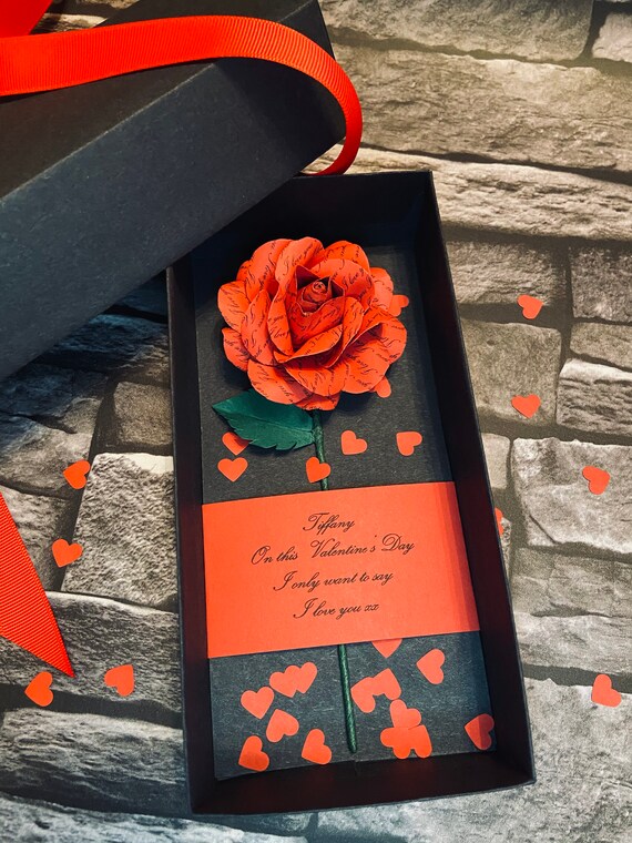 Personalised Red Paper Rose in Gift Box Romantic Gift I Love - Etsy