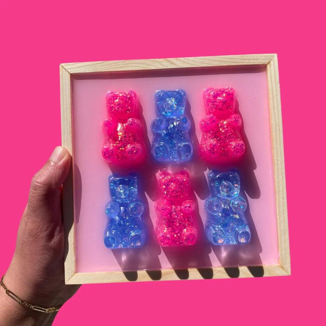 Periwinkle and Pink Glitter Gummy Bear Wall Art - 6 X 6 - Maximalist ...