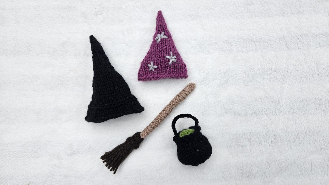 Knitted Witch Accessories Pattern - Halloween Cauldron, Hat, Broom (PDF ...