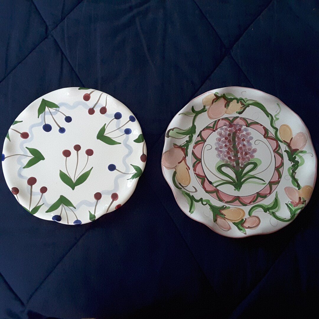 Vintage Jan Pugh Hand Painted Collector Plates, Majolica Pottery ...