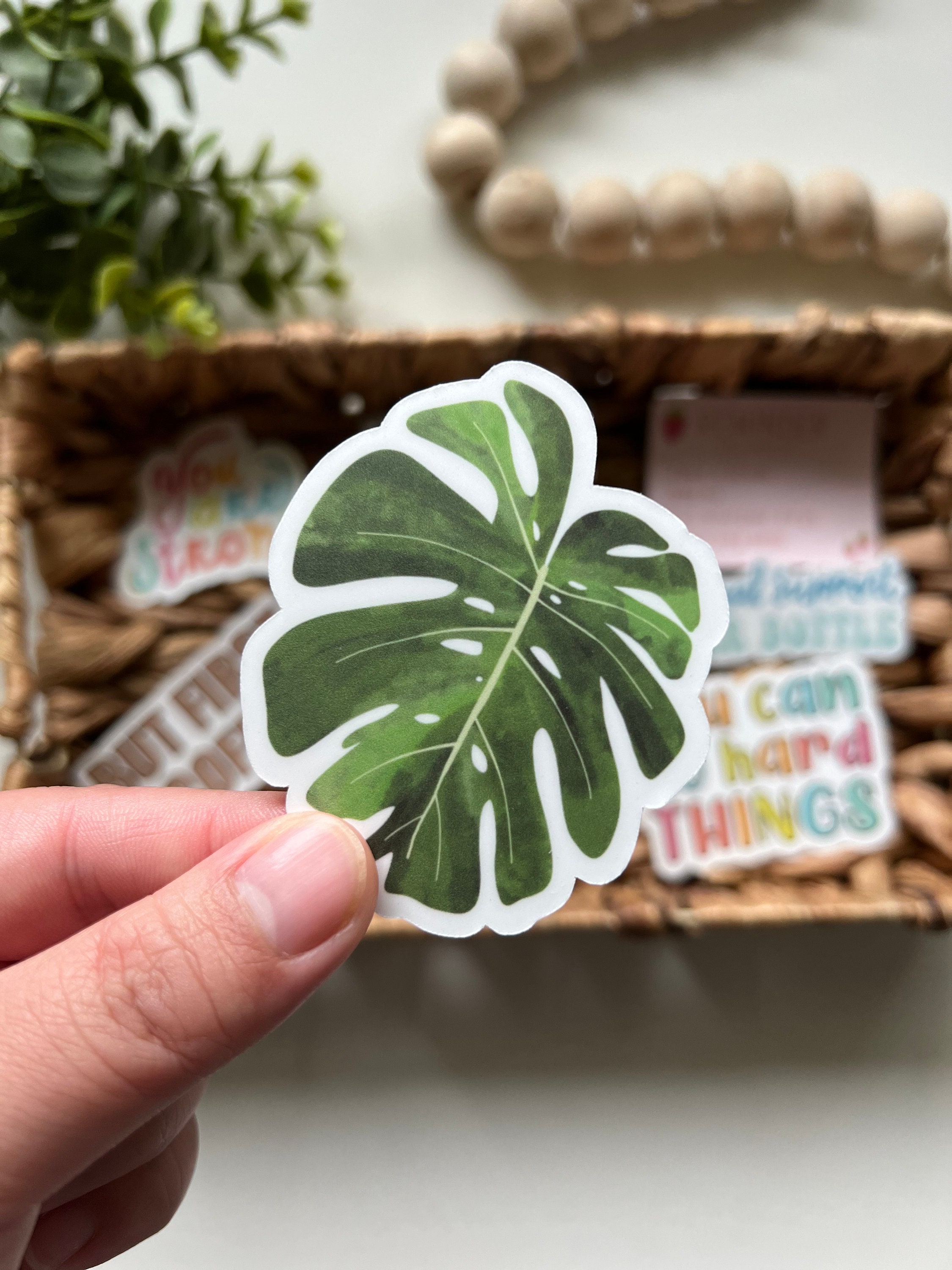 Watercolor Monstera Vinyl Sticker, Waterproof Sticker, Monstera Leaf ...