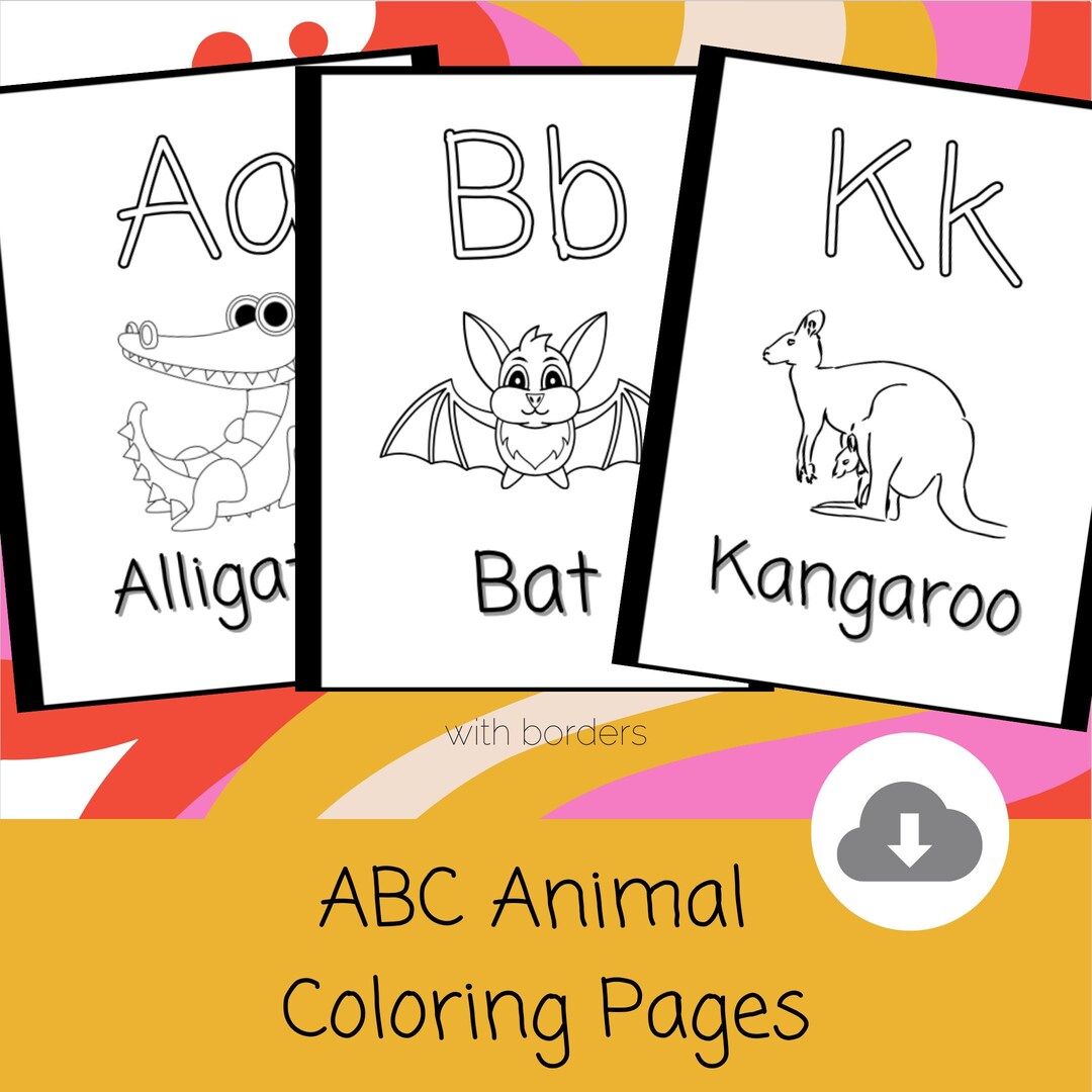 Animal ABC Coloring Pages for Kids Black and White, With Border - Etsy