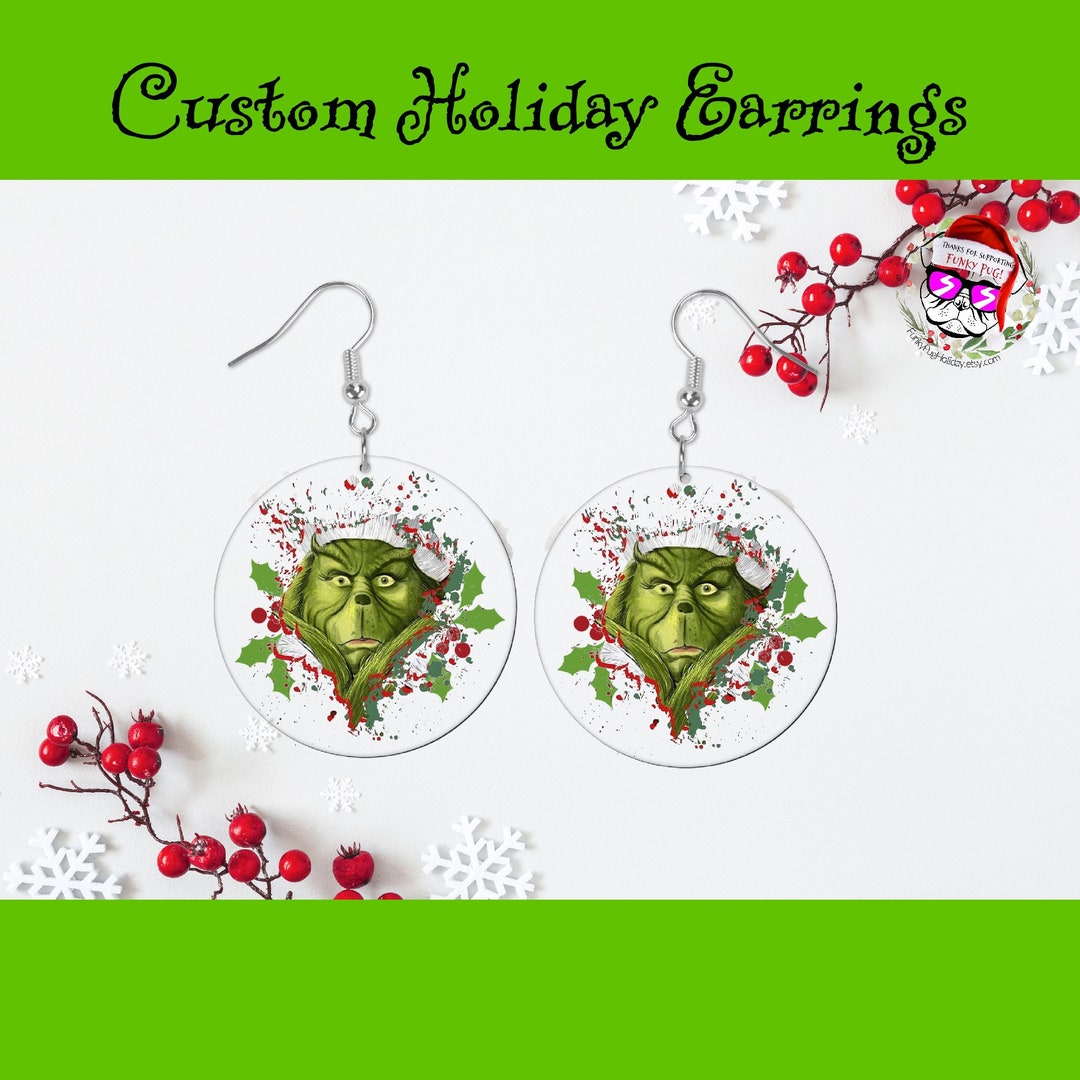 Grinch Earrings-christmas Earrings-grinch Jewelry-secret Santa - Etsy