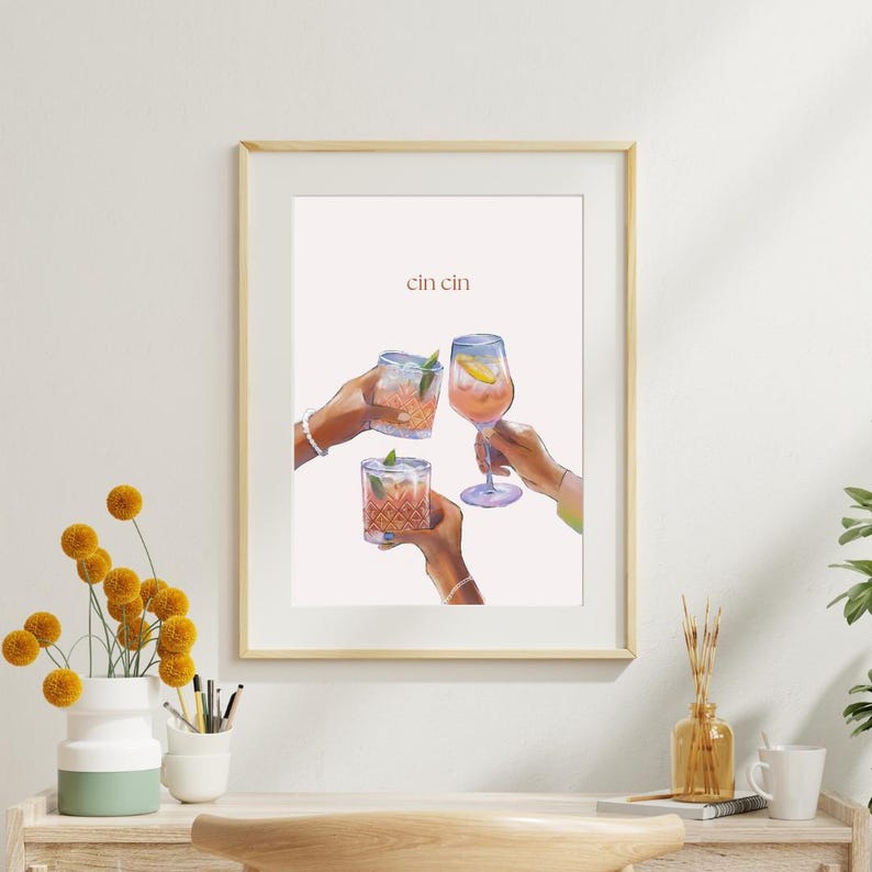 Cin Cin Print Cheers Sign Bar Cart Wall Decor Cocktail Printable Wall ...