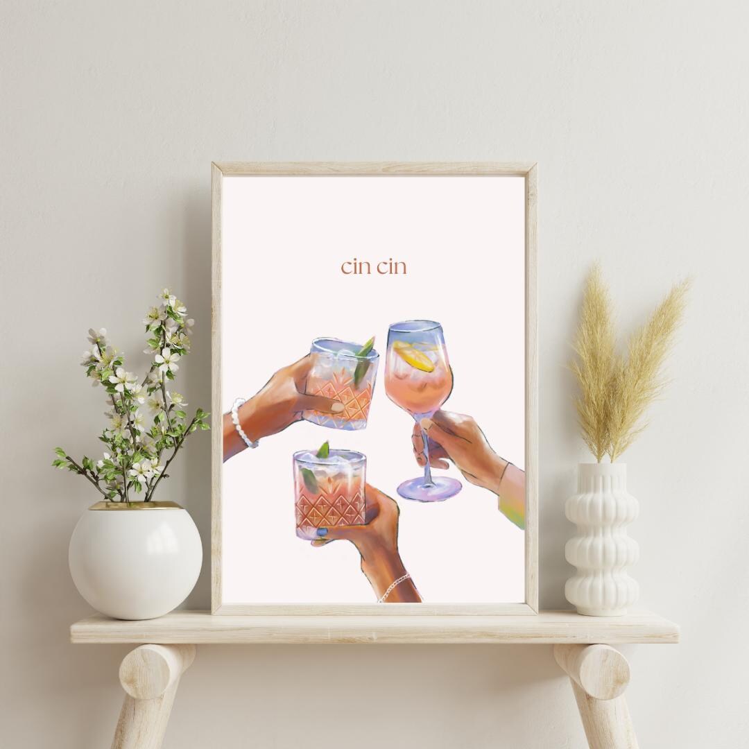 Cin Cin Print | Cheers Sign | Bar Cart Wall Decor | Cocktail Printable ...