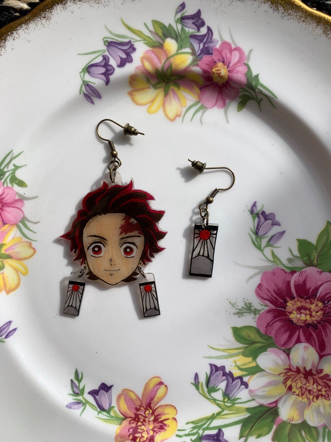 Demon Slayer Anime Tanjiro Hanafuda Earrings handmade With Shrinky ...