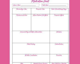 Medication Sheet Template | Etsy