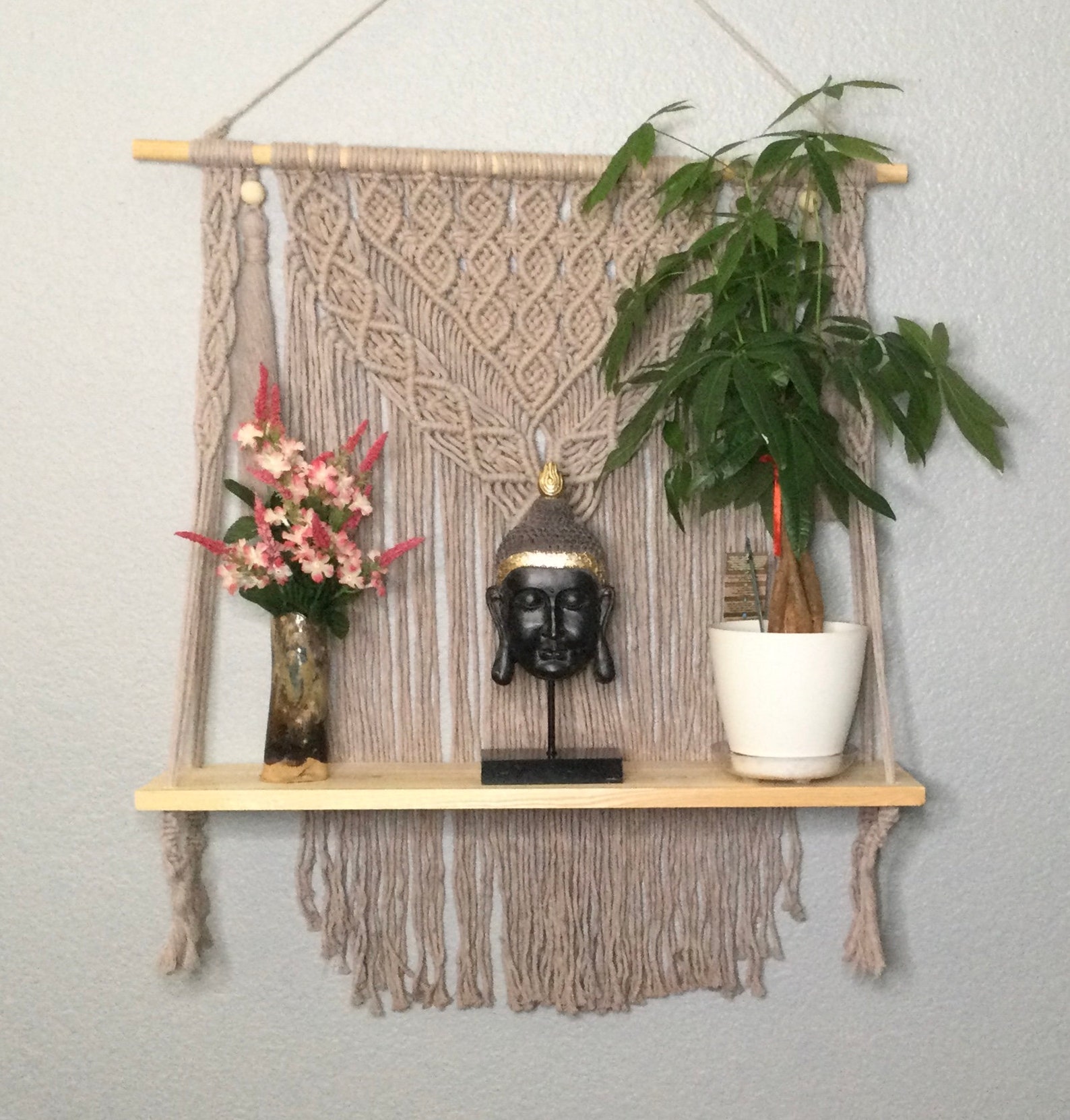 Macrame Wall Shelf, Macrame Display Shelf, Floating Shelf, Bohemian ...
