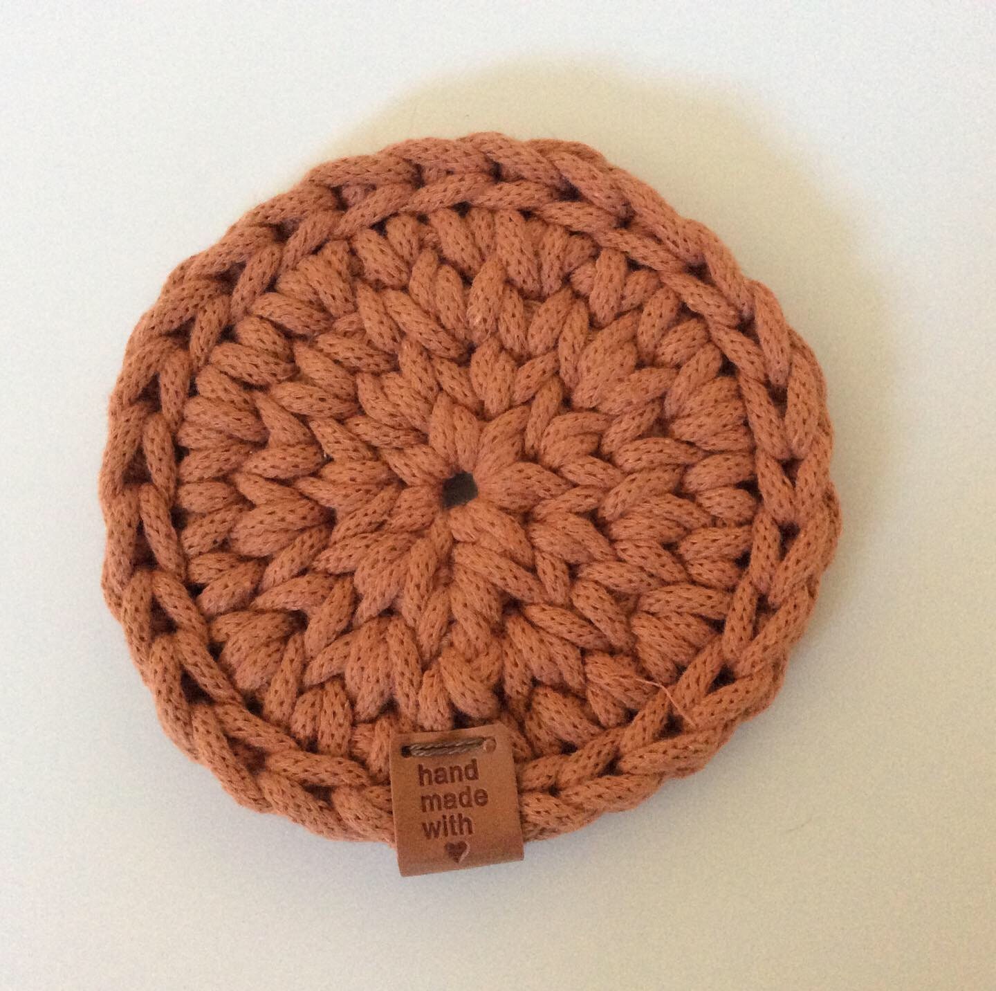 Set of 2 Round Cotton Coasters With Leather Accent, Hand Crocheted ...