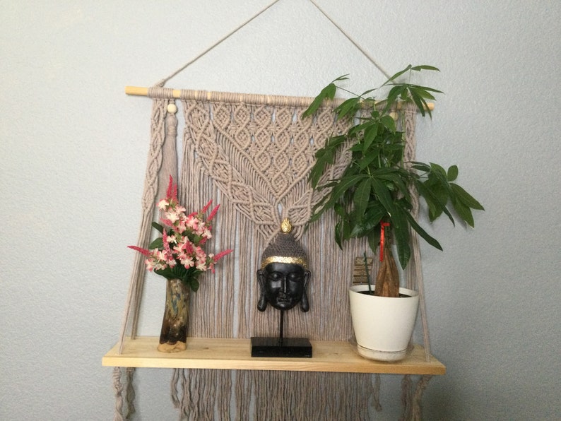 Macrame Wall Shelf, Macrame Display Shelf, Floating Shelf, Bohemian ...