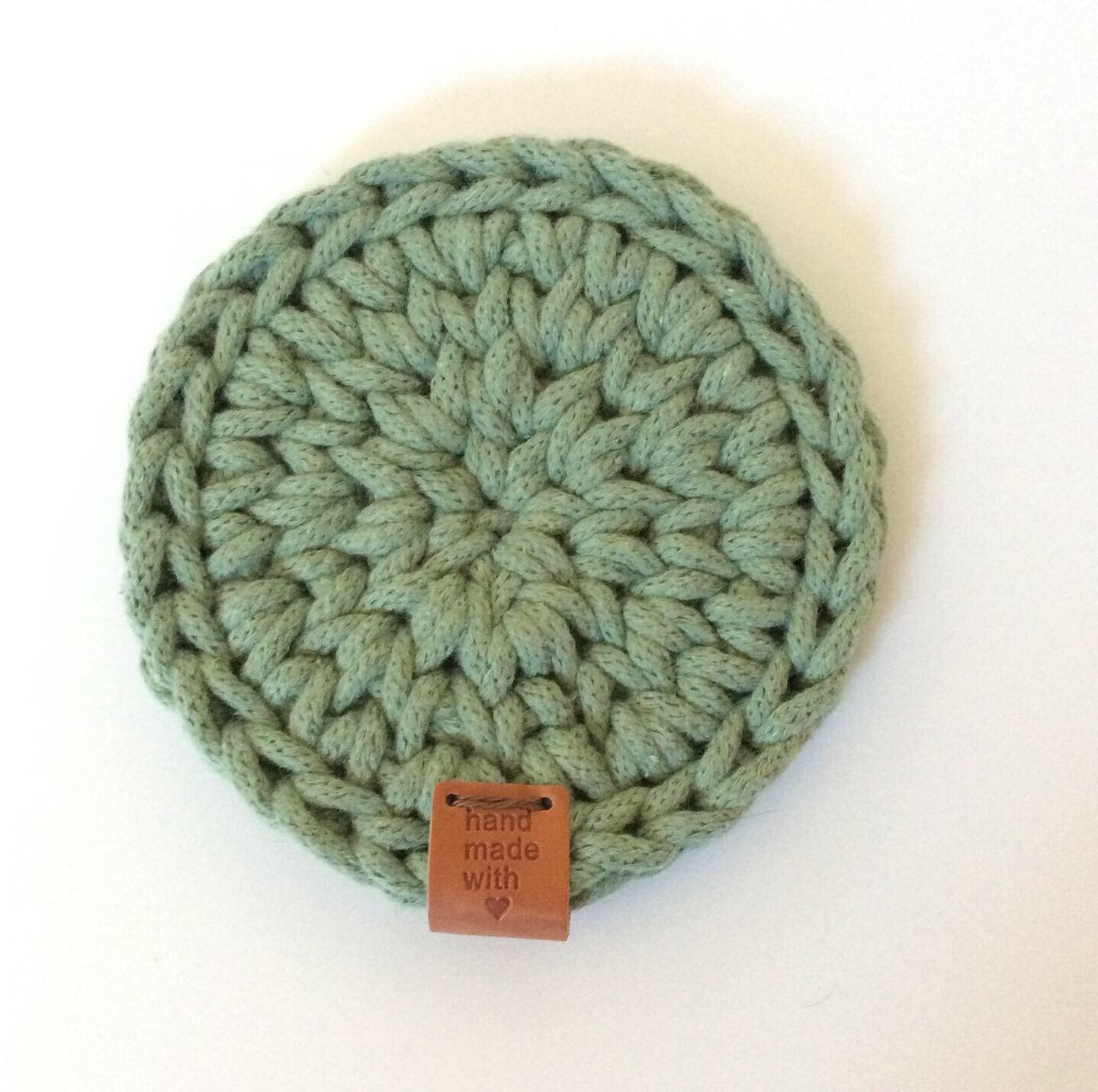 Set of 2 Round Cotton Coasters With Leather Accent, Hand Crocheted ...
