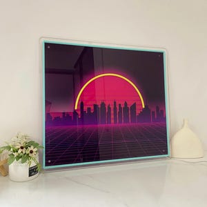 Sunset Vaporwave UV Printed Neon Sign, Tropical Sunset Handmade Acrylic ...