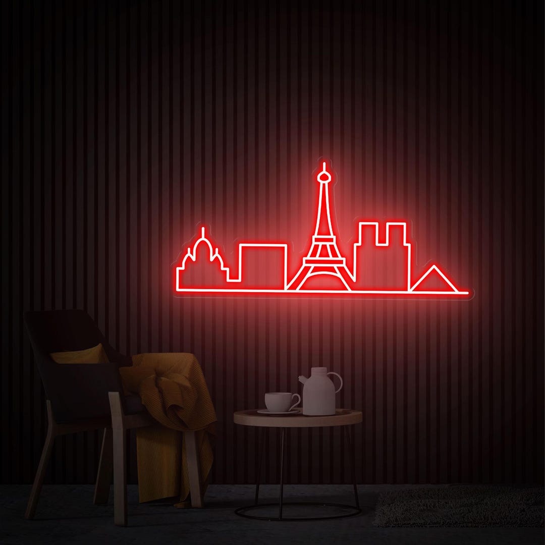 Paris Skyline Neon Sign, Paris City Wall Art, Urban Decor, City Skyline ...