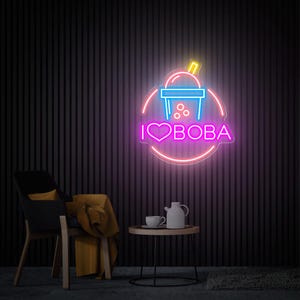 Boba Tea Neon Sign, I Love Boba Custom Bubble Tea LED Sign, Milk Tea ...