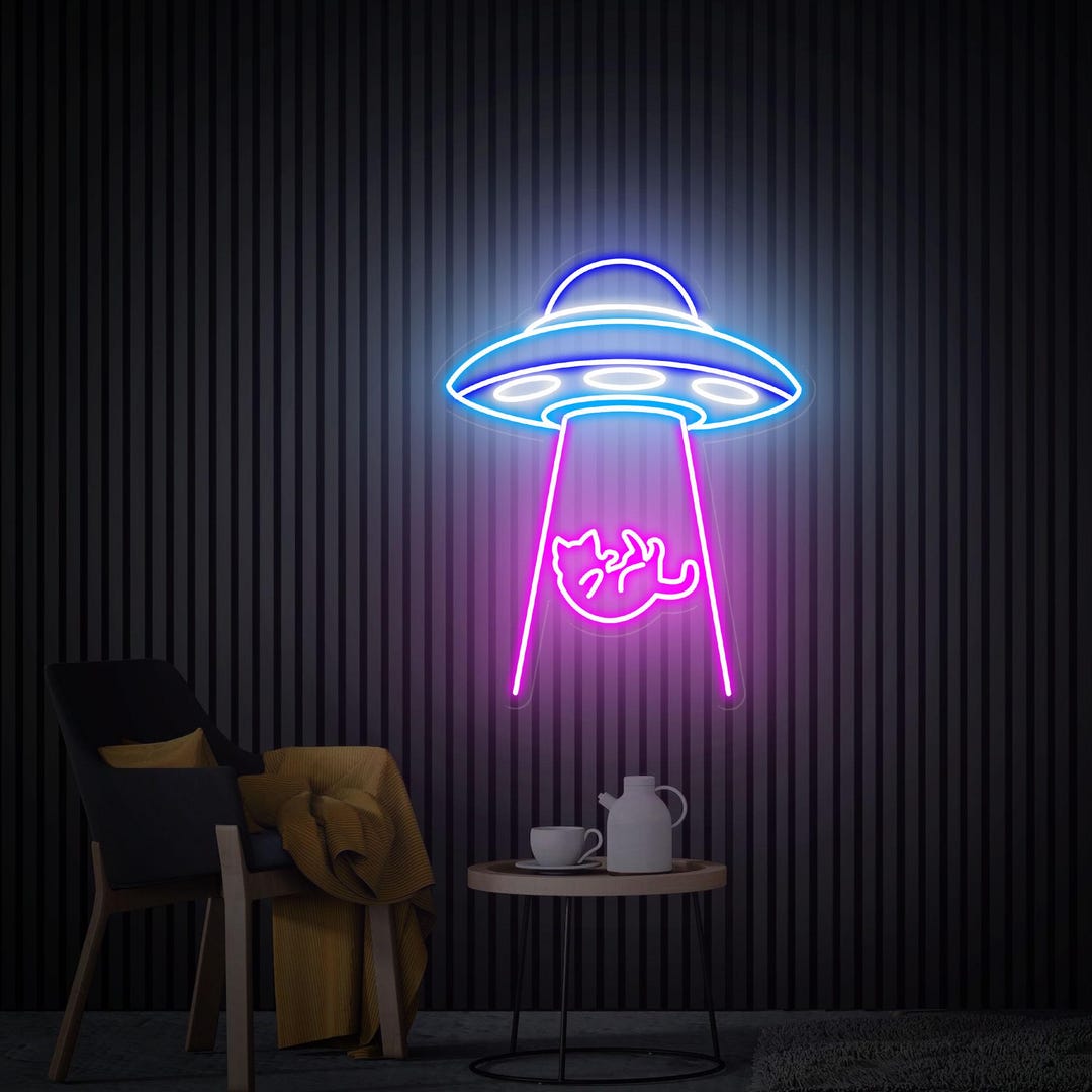 UFO Cat Neon Sign, Custom Neon Sign, UFO Led Light Sign, Animal Pet ...