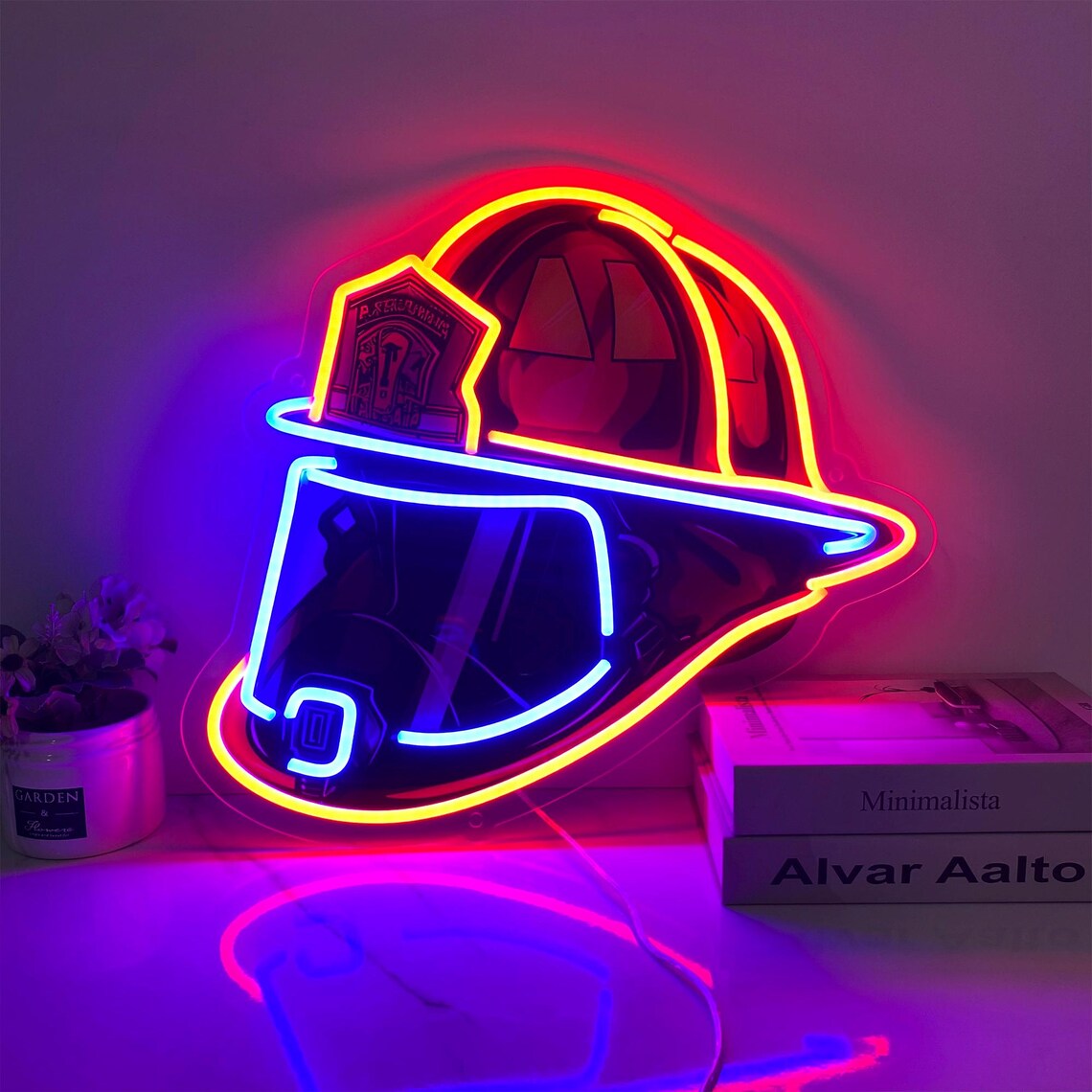 Firefighter Helmet LED Neon Pop Art, Fire Station Decor, Fire Helmet ...