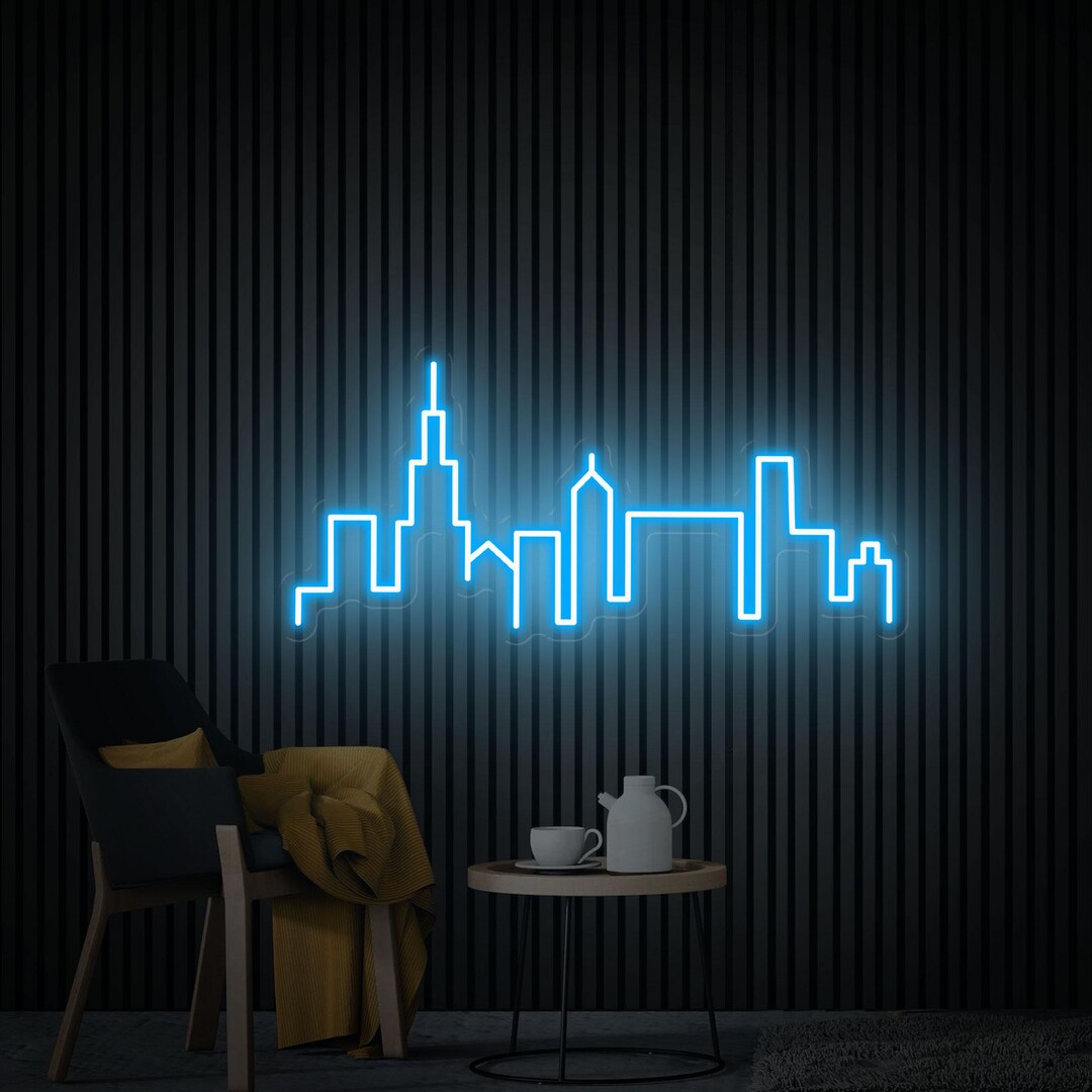 Chicago Skyline Neon Sign, Chicago City Wall Decor, Urban Decor, City ...