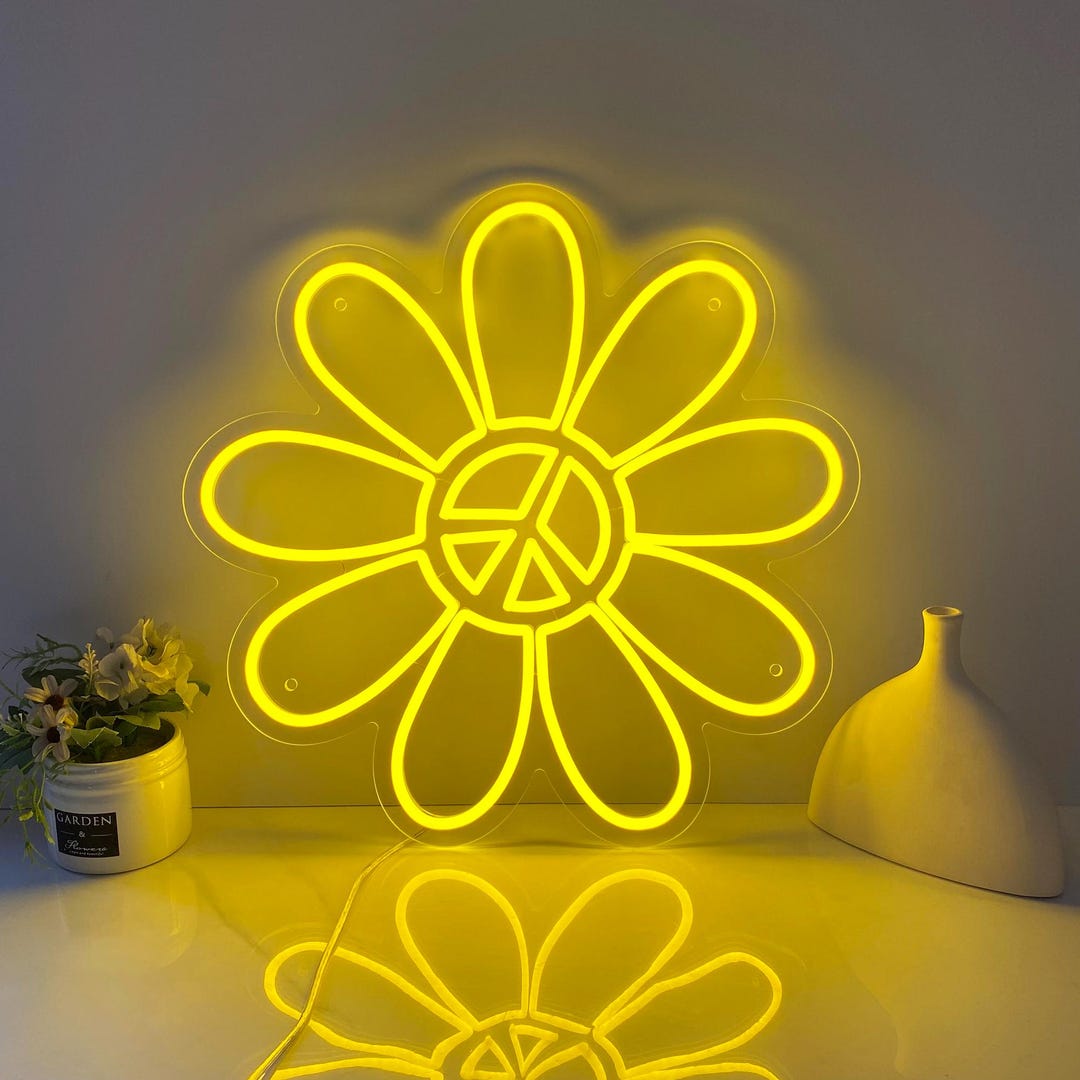 Peace Symbol Neon Sign, Peace Flower Neon Light, Custom Neon Sign, Home ...