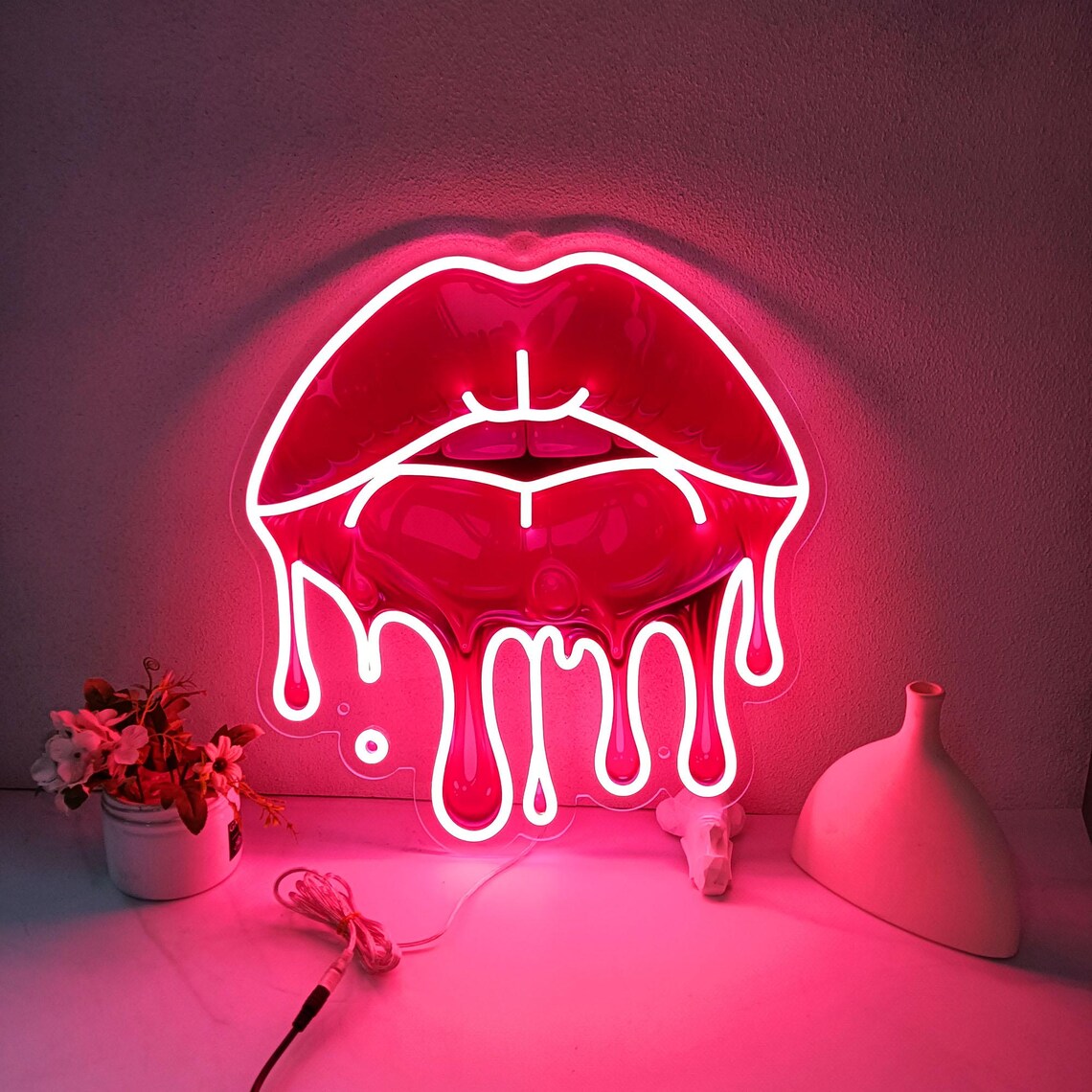 Dripping Lips UV Printed Neon Sign Handmade Acrylic Artwork Led Light ...