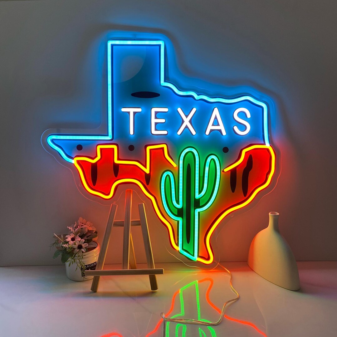 Texas Map LED Neon Sign Light Pop Art, Texas Shaped State Cactus Sign ...
