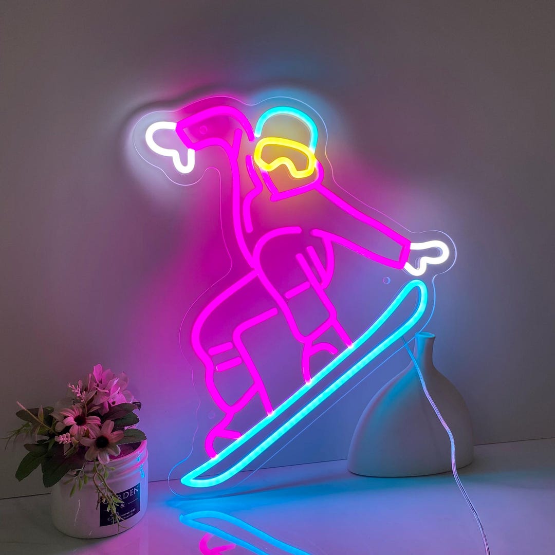 Snowboarder Neon Sign, Skiing Neon Wall Art, Custom Sports Neon Sign ...