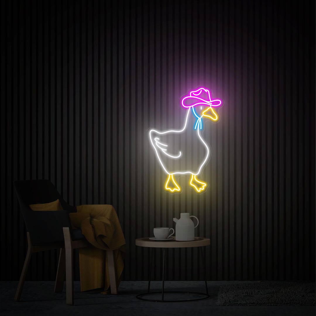 Goose Neon Sign, Cowboy Goose Led Neon Sign, Goose With Cowboy Hat ...