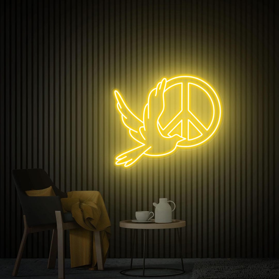Peace Symbol Neon Sign, Peace Dove Neon Sign, Peace Wall Art, Custom ...