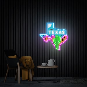 Texas Map LED Neon Sign Light Pop Art, Texas Shaped State Cactus Sign ...