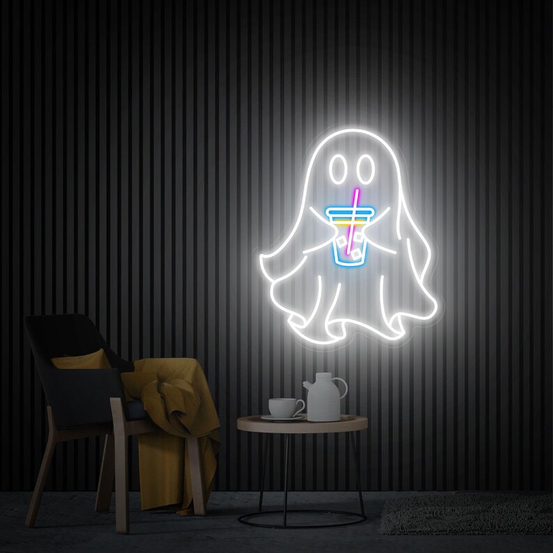 Ghost Coffee Neon Sign, Ghost Drinking Coffee Led Sign, Spooky Boo Sign ...