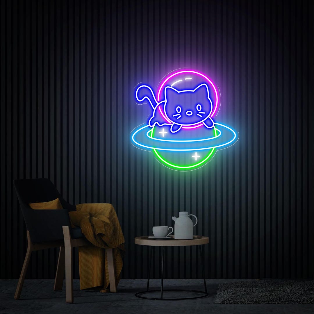 Astronaut Cat Neon Sign, Cute Kitty Led Light Sign, Custom Anime Neon ...