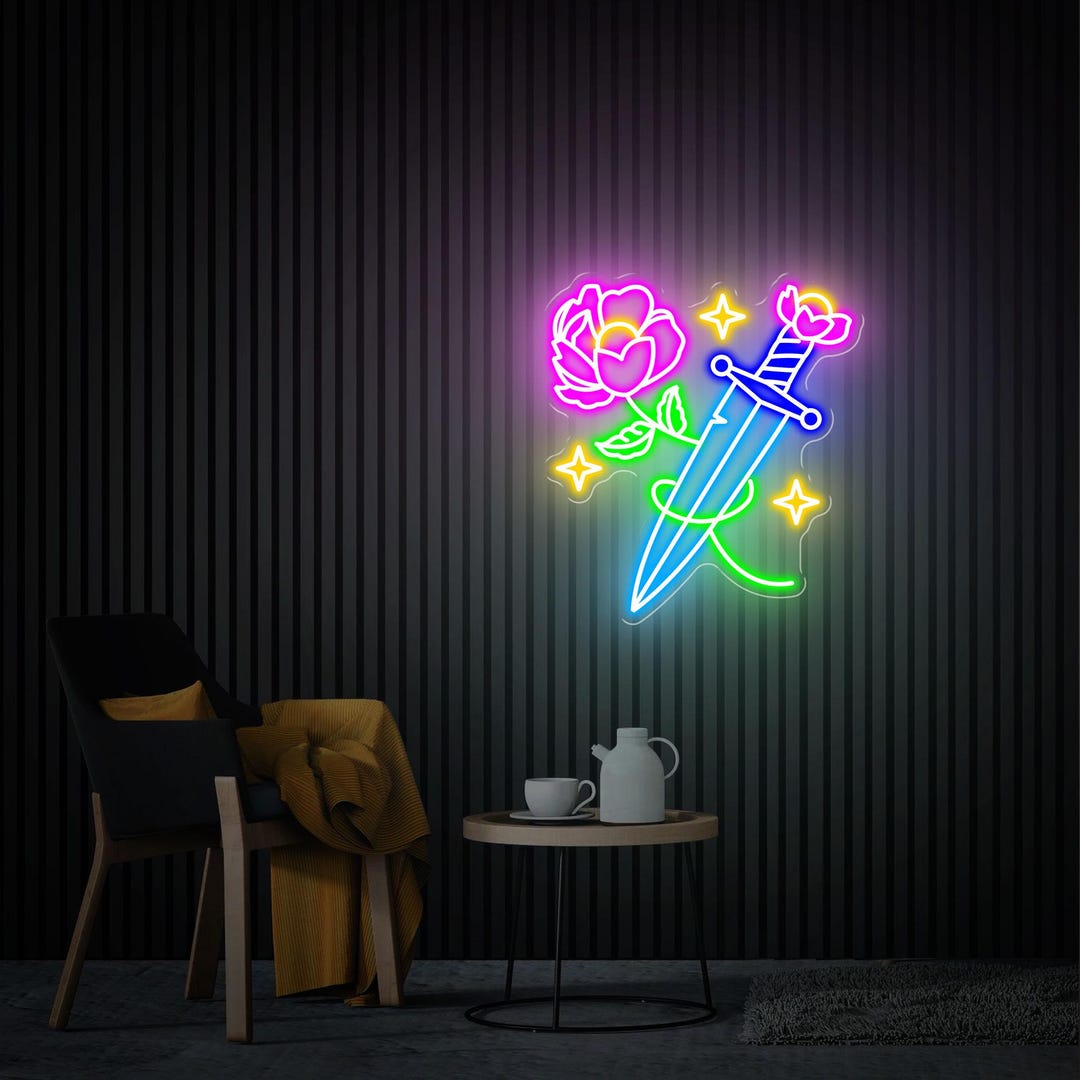 Sword and Flower Neon Sign, Sword Led Light Sign, Custom Anime Neon ...