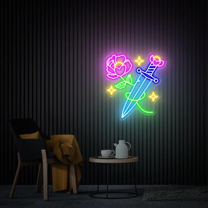 Sword and Flower Neon Sign, Sword Led Light Sign, Custom Anime Neon ...