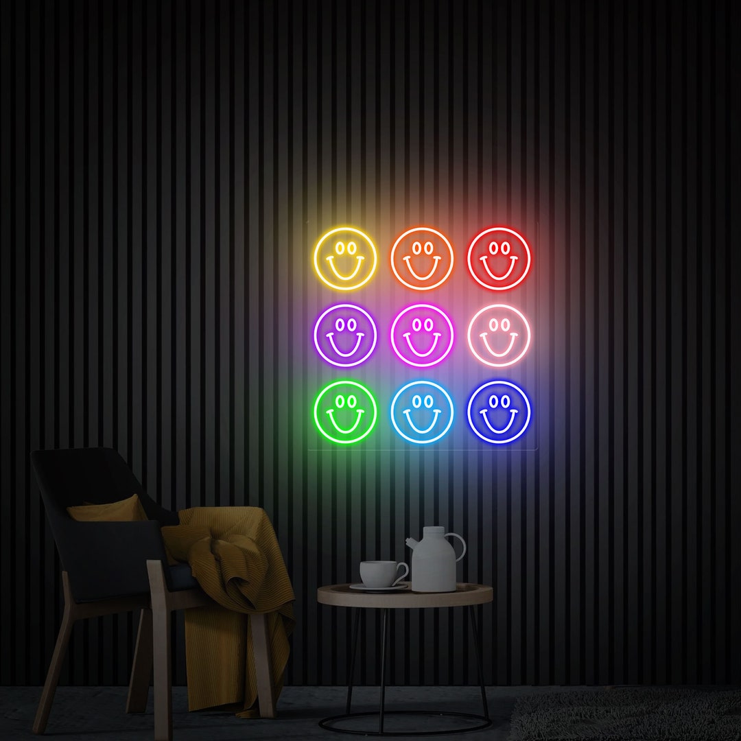 Smiley Face Neon Sign, Happy Face Led Light Sign, Vintage Neon Sign ...